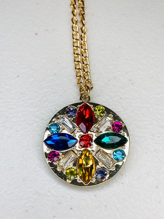 Rhinestone Pendant / Round Pendant Necklace / Multi Gem - Etsy