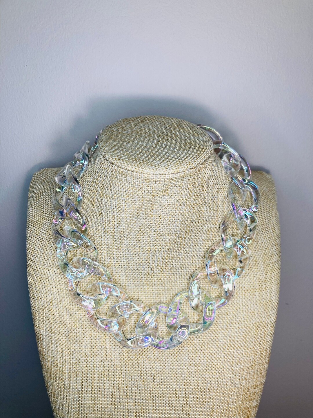Large Chain Link Necklace / Clear White Links Statement Necklace ...