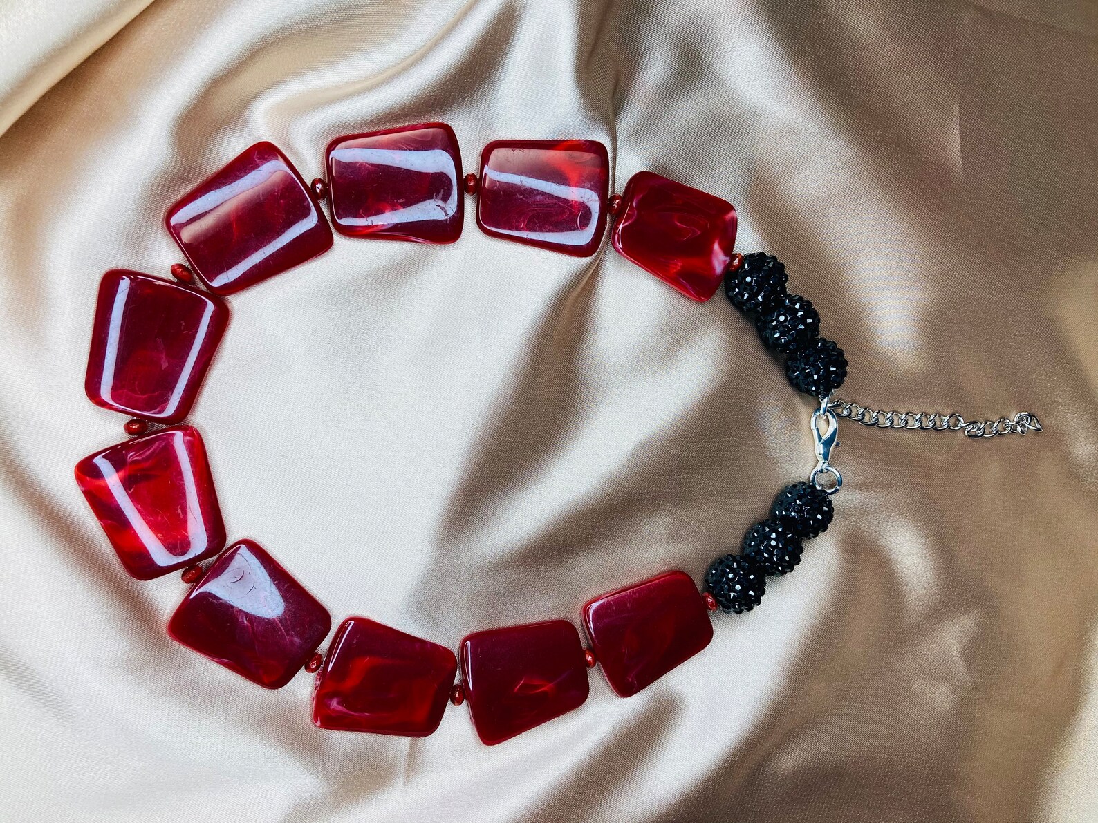 Big Beaded Necklace for Women / Chunky Burgundy Red Black / - Etsy