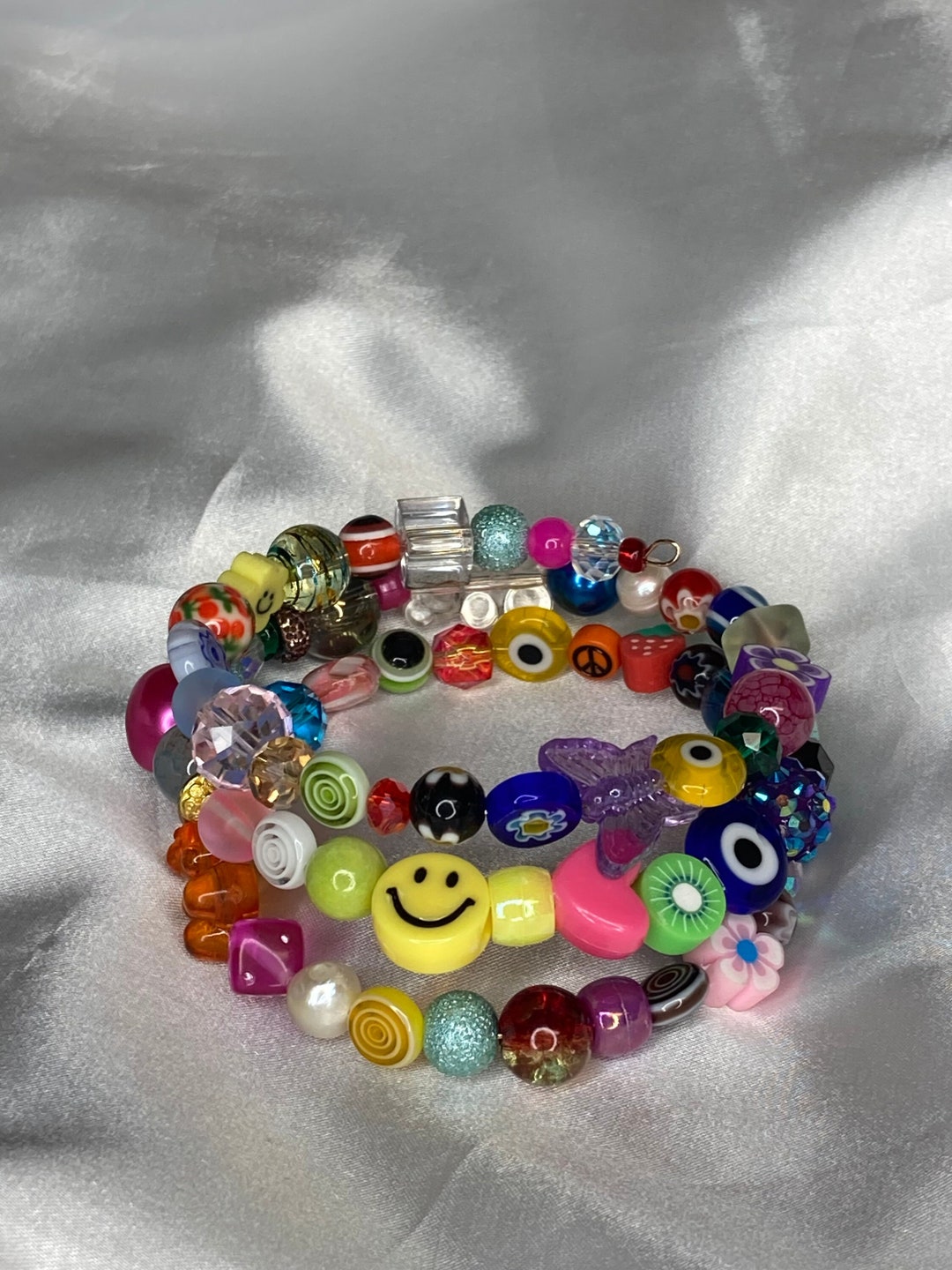 Memory Whimsical Y2K Beaded Wraparound Bracelet / Multi Beads Multi ...