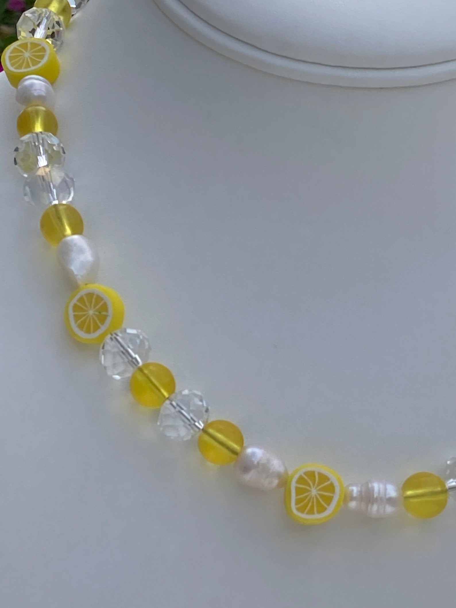 Lemon Beaded Necklace / Lemon Freshwater Pearl Necklace / | Etsy