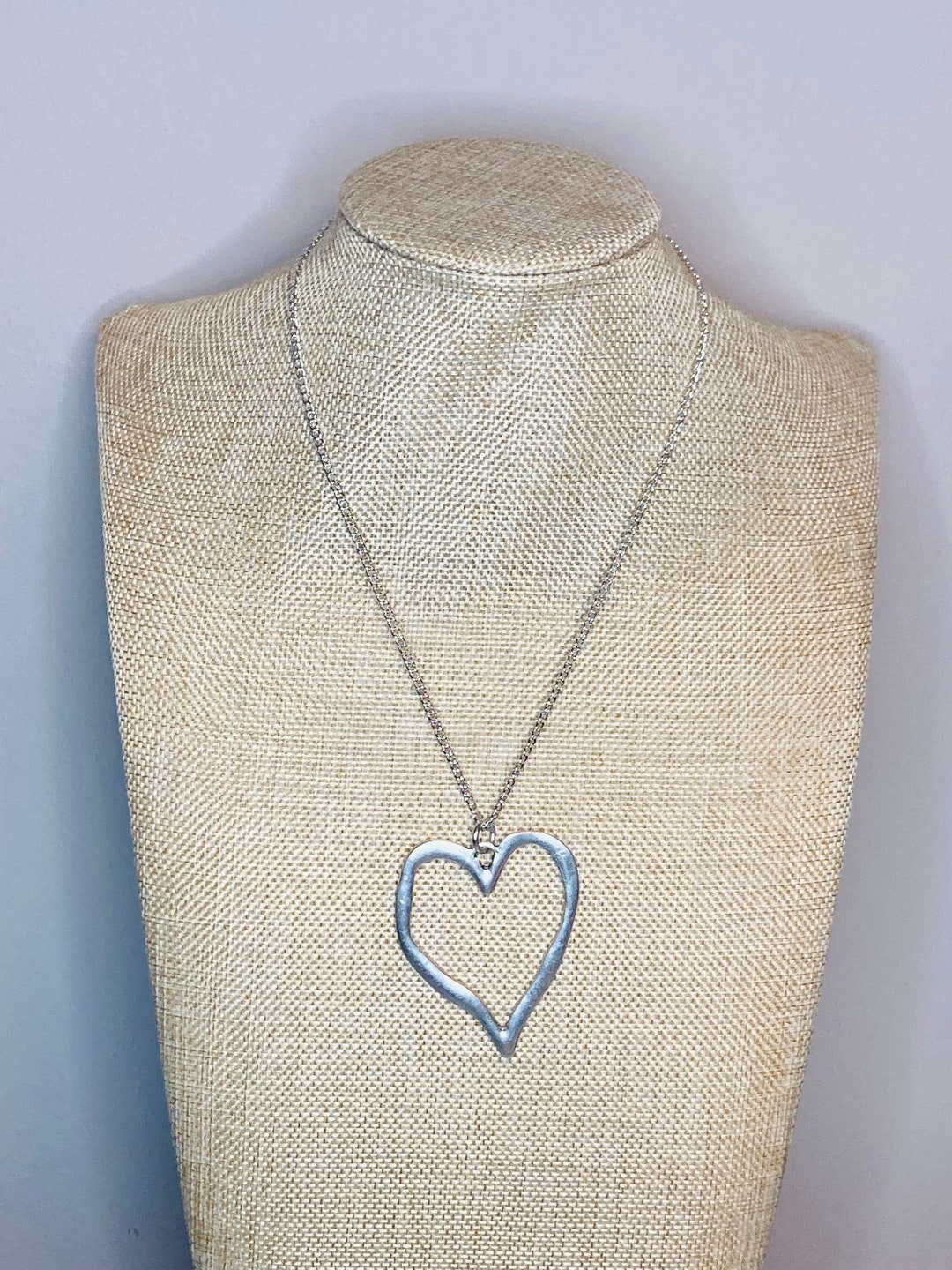 Oversized Large Silver Heart Necklace / Chunky Silver 925 Plated ...