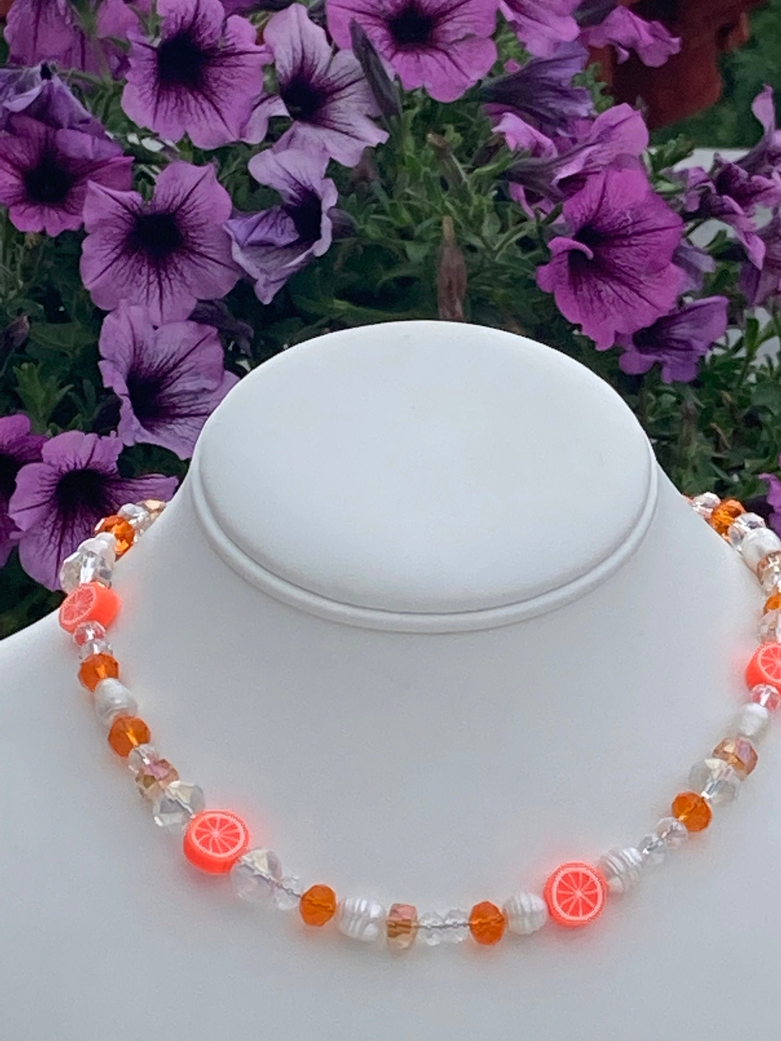 Fruit Orange Necklace / Orange Beaded Necklace / Freshwater | Etsy