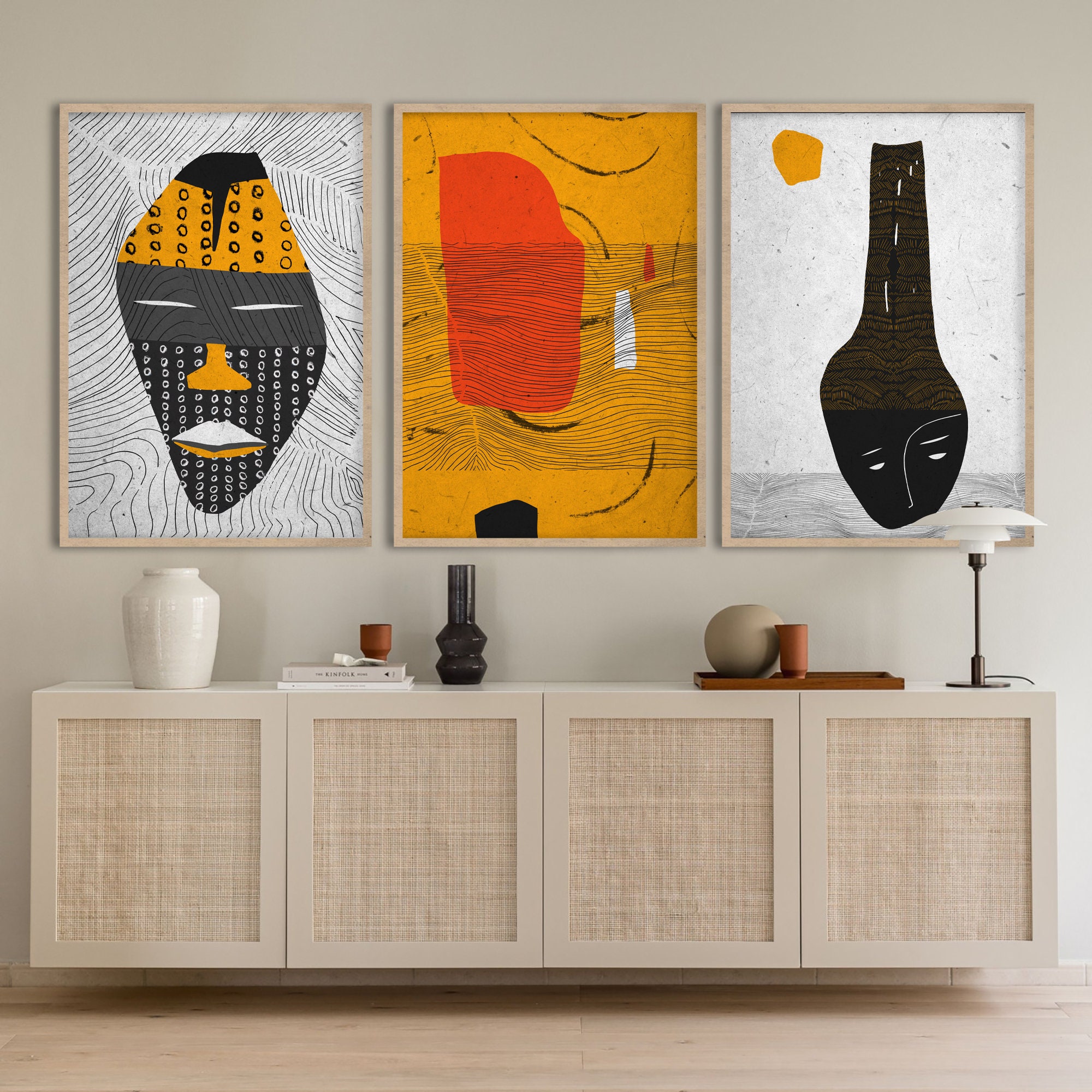 Contemporary African Mask Wall Art Afro Abstract Poster Set | Etsy