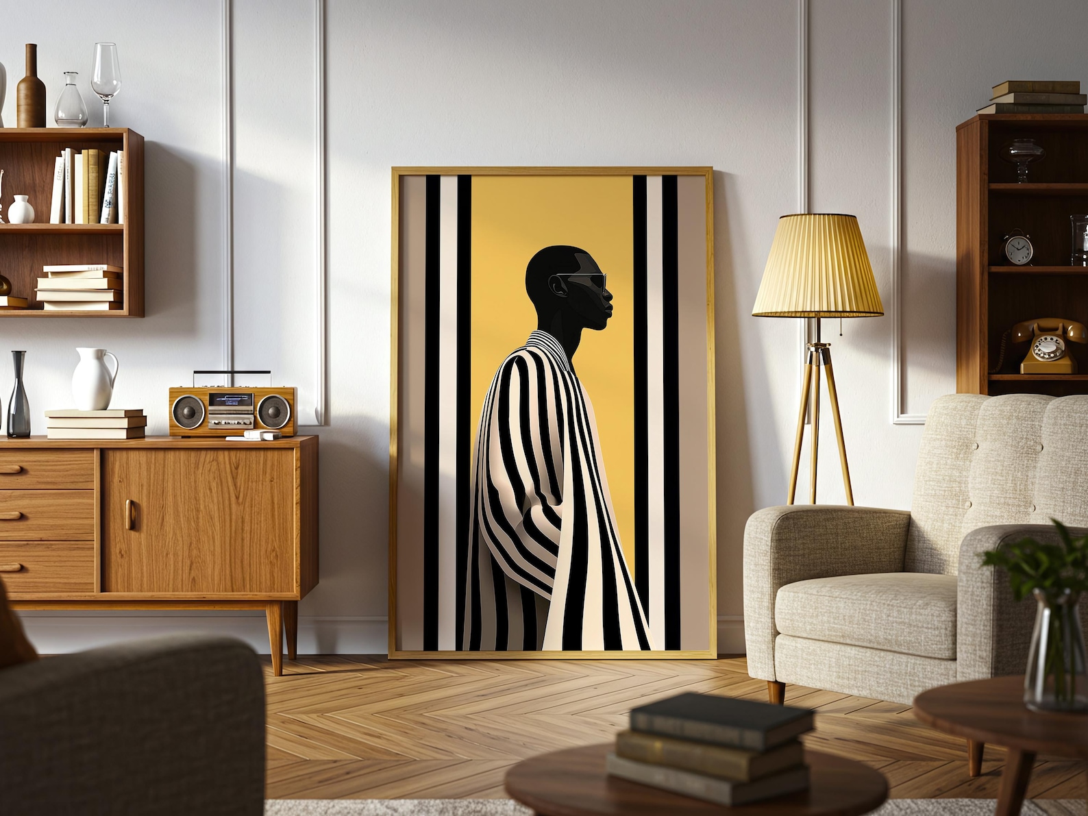 Afrocentric Wall Art Print, Black Man in Striped Robe With Ochre ...