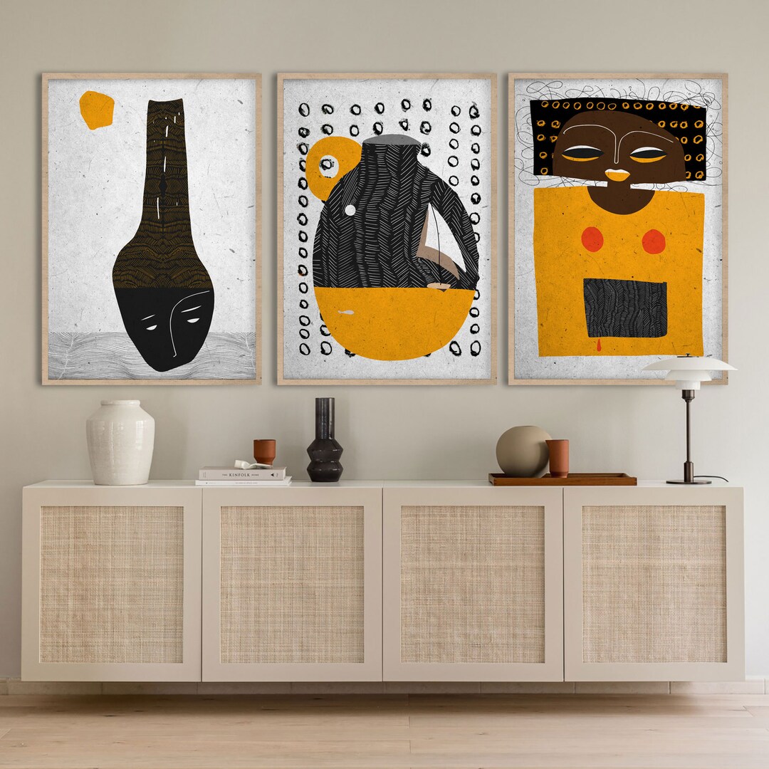 Africa Art Gift Set, Afro Tribal Mask Print, Afro Abstract Décor, Black ...