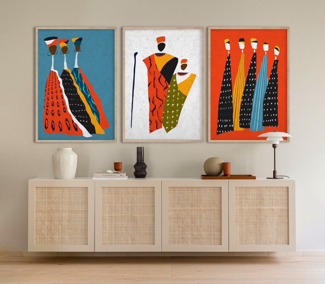 African American Black Art Set, People of Color Triptych, Masai Poster ...