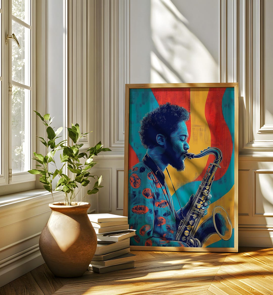 Saxophone Art Print, African American Jazz Player, Sax Player Poster ...