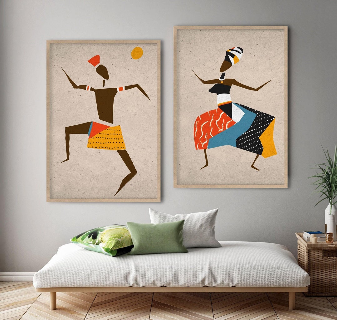 African Dancers Art Print Set, Tribal Dance Black Art Diptych, Afro ...