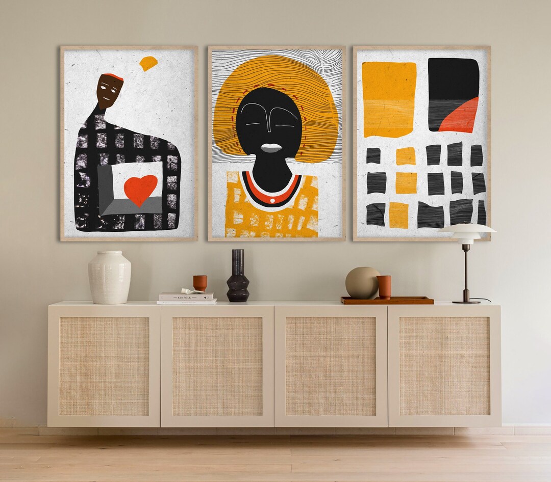Contemporary African Print, African Women's Portrait, Abstract Love Art ...