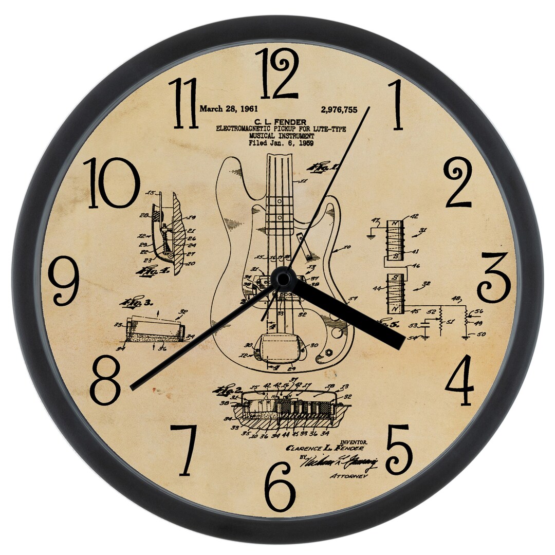 GUITAR Clock, Bass Guitar, Music Clock, Music Room Wall Clock, Musician ...