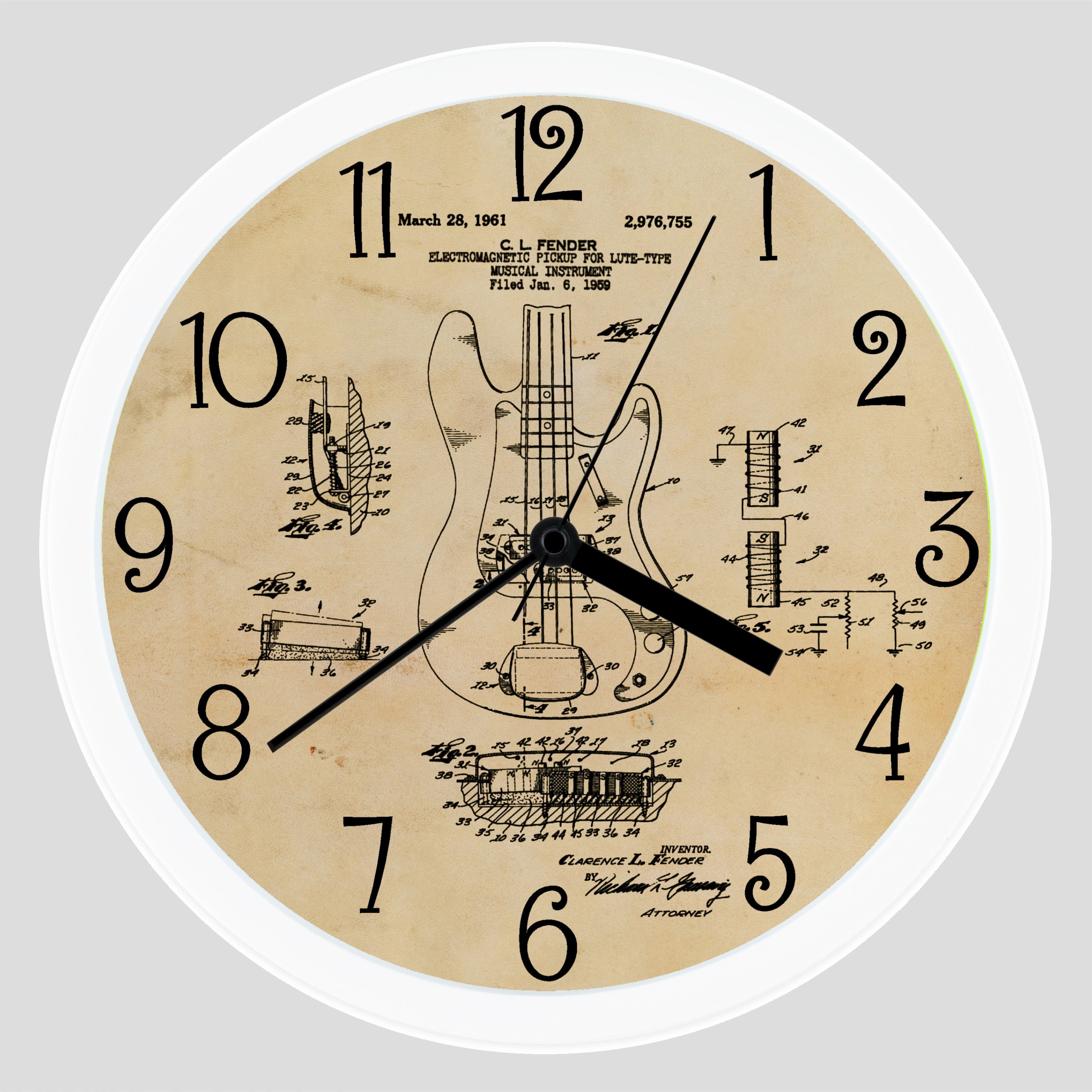 GUITAR Clock, Bass Guitar, Music Clock, Music Room Wall Clock, Musician ...