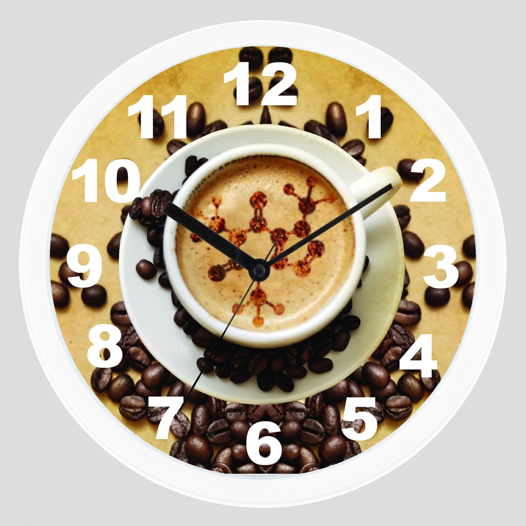 COFFEE Clock, Chemistry Coffee Beans Caffeine, Kitchen Clock, Coffee ...
