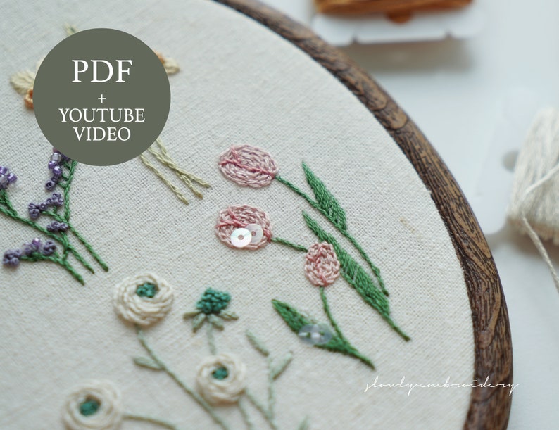 4 Flowers Embroidery Pattern Video Tutorial PDF Pattern - Etsy