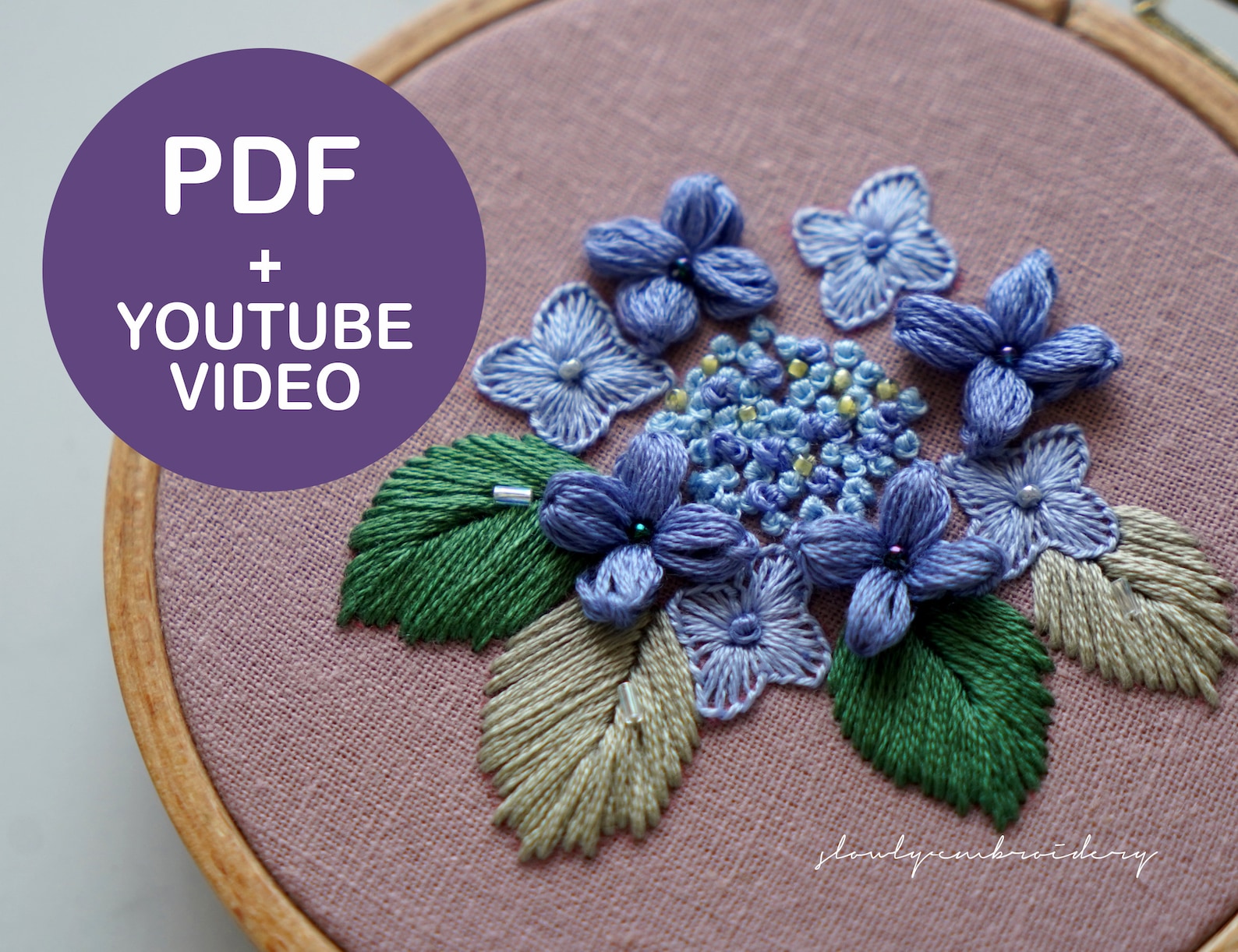 Mountain Hydrangea, Flower Embroidery Pattern, PDF Pattern, Video ...