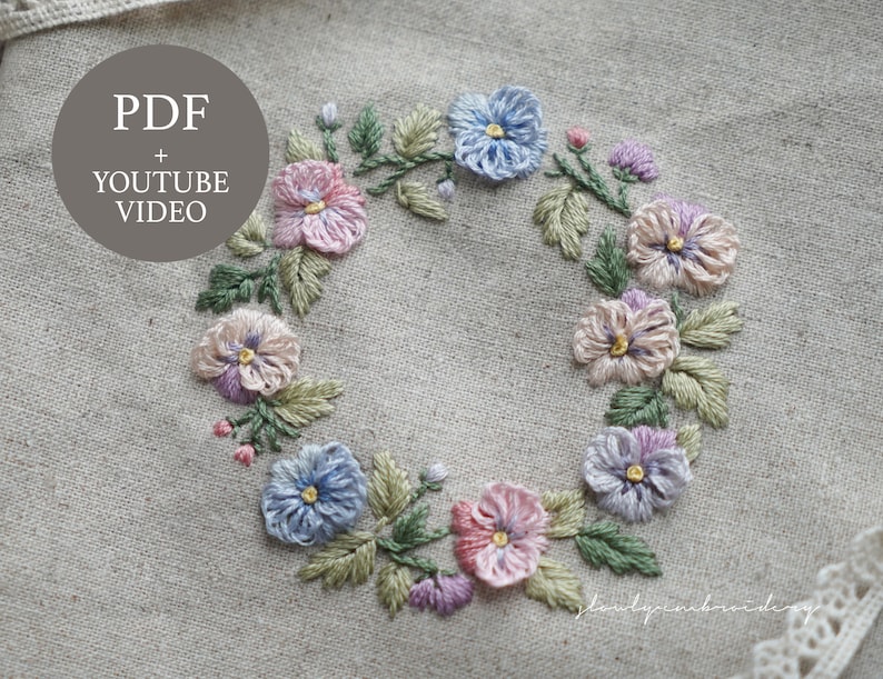 Embroidery Pattern Video Tutorial Pansy Flowers Embroidery - Etsy