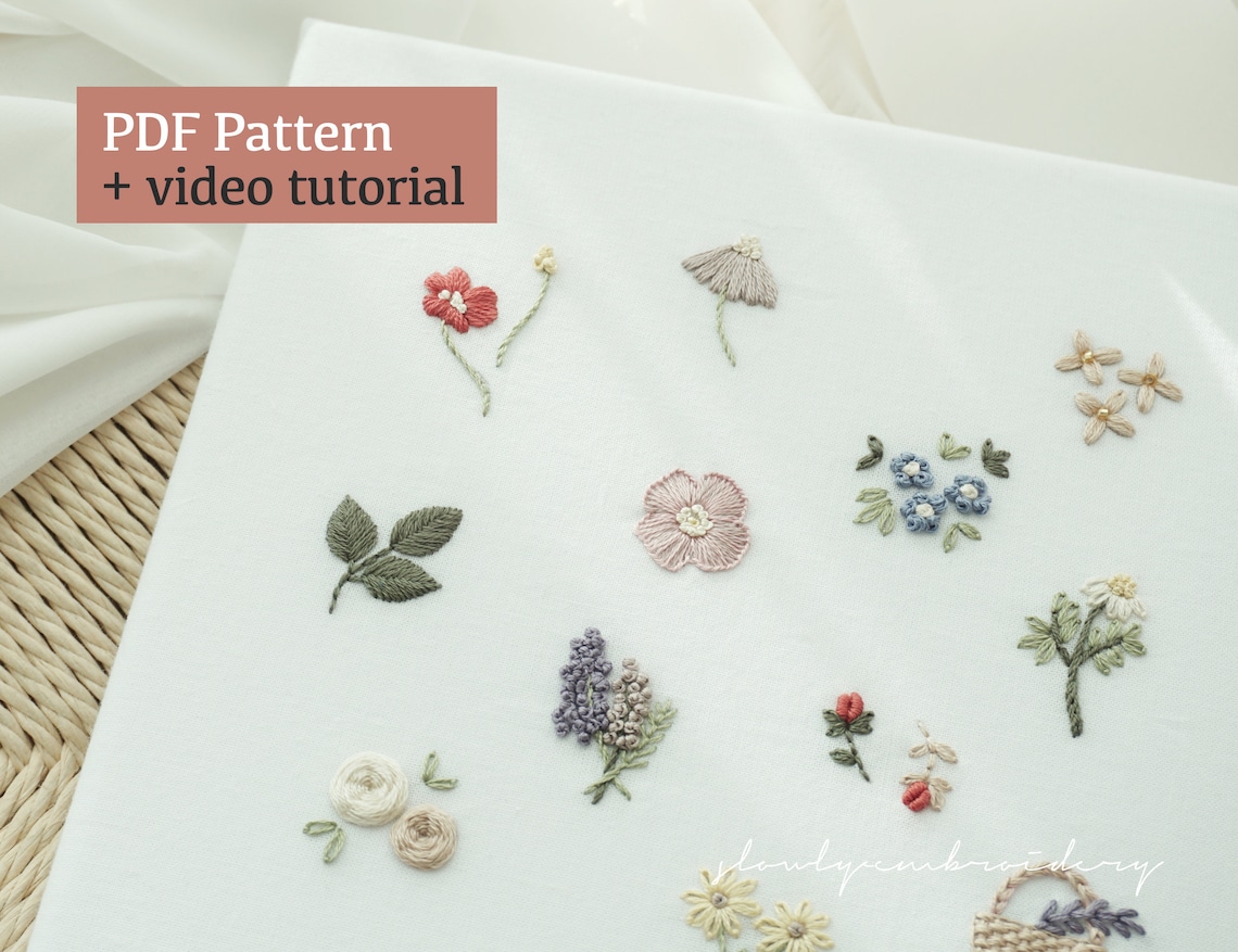 Floral Embroidery PDF Patterns, Hand Embroidery Video Tutorial, Flower ...