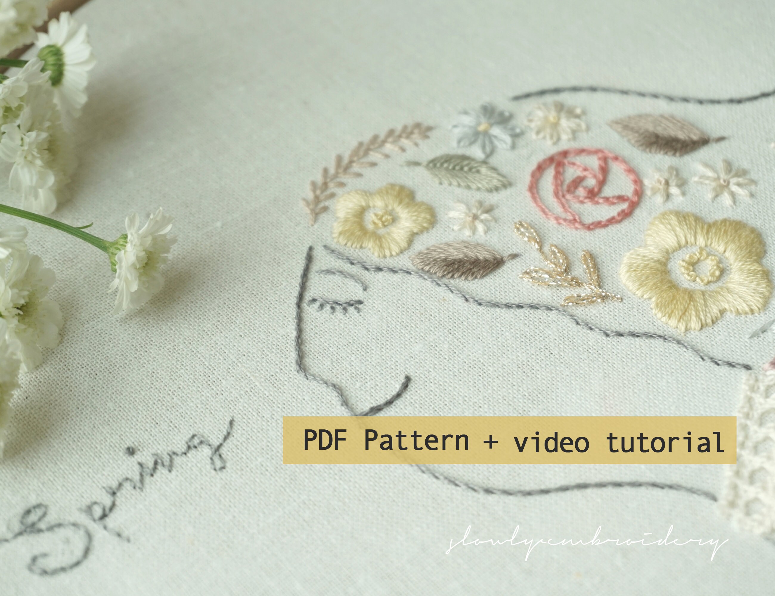 Spring Flower Embroidery Pattern, PDF Pattern, Video Tutorial, Floral ...