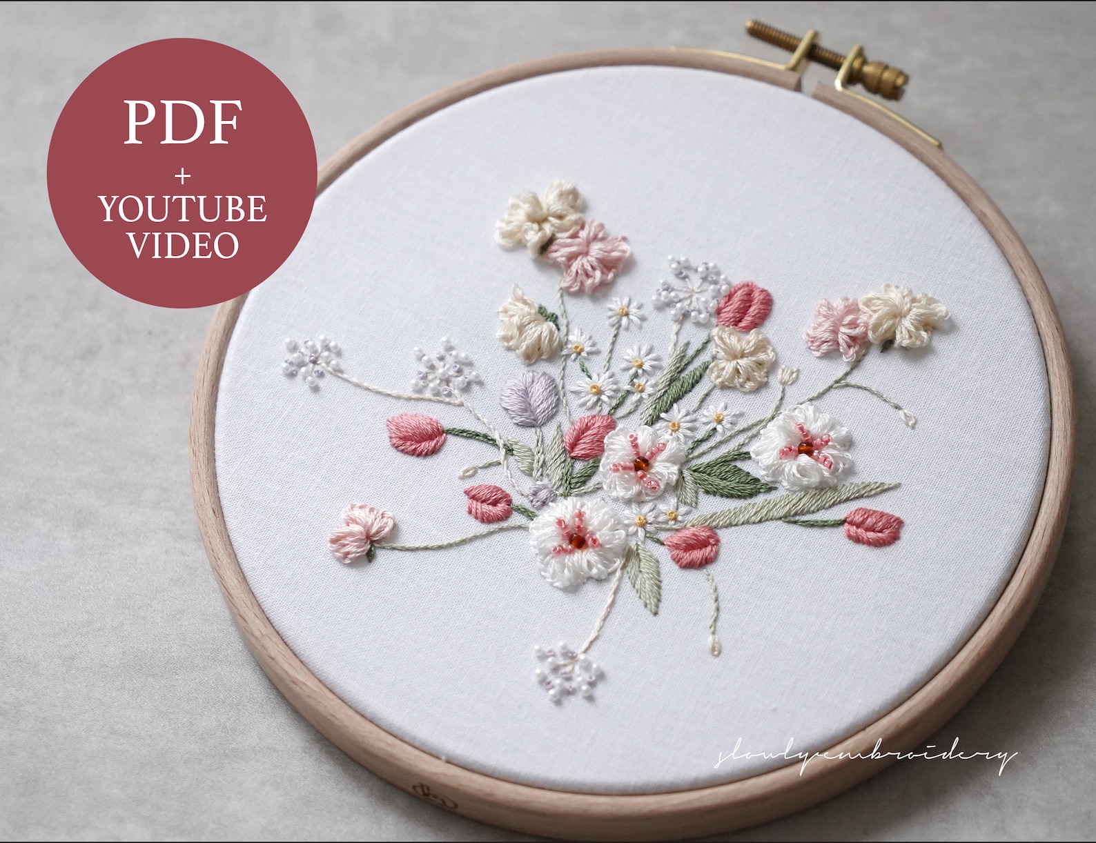 A Pinkish Bouquet | Hand Embroidery PDF Pattern + Youtube Tutorial - Etsy