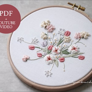 A Pinkish Bouquet | Hand Embroidery PDF Pattern + Youtube Tutorial - Etsy