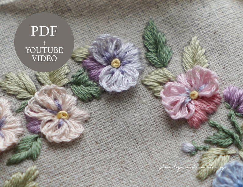 Embroidery Pattern Video Tutorial Pansy Flowers Embroidery - Etsy