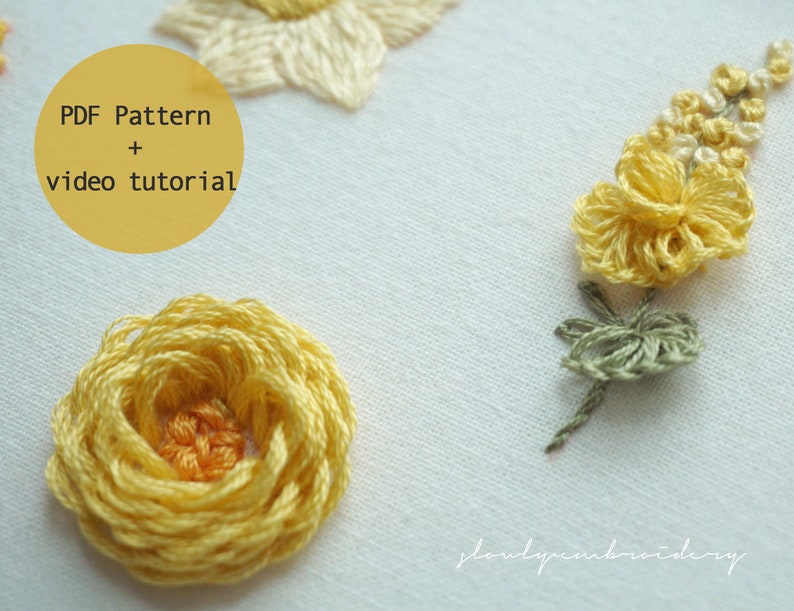 Yellow Flower Embroidery Pattern Floral Embroidery PDF - Etsy