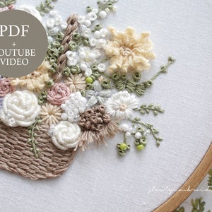 Floral Basket Hand Embroidery Pattern. Beginner-friendly, Instant PDF ...