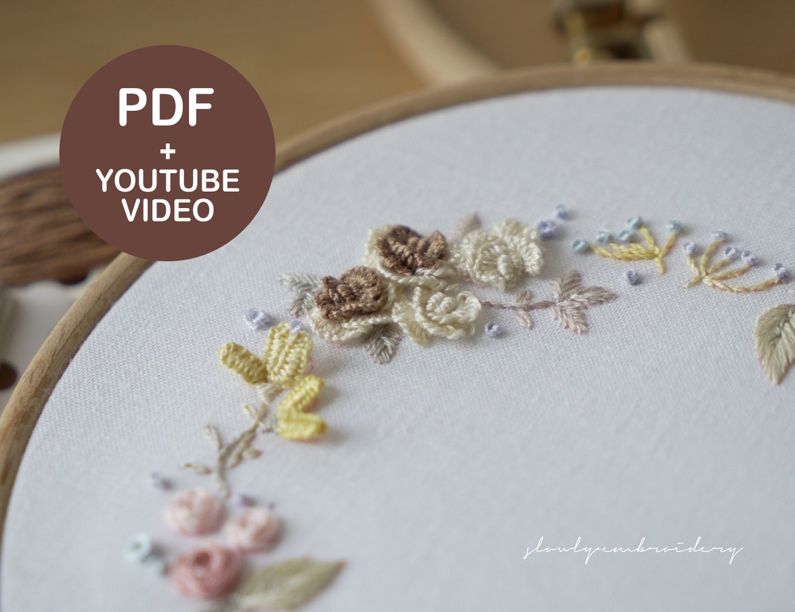 Embroidery Pattern PDF Pattern Flower Hand Embroidery Video - Etsy