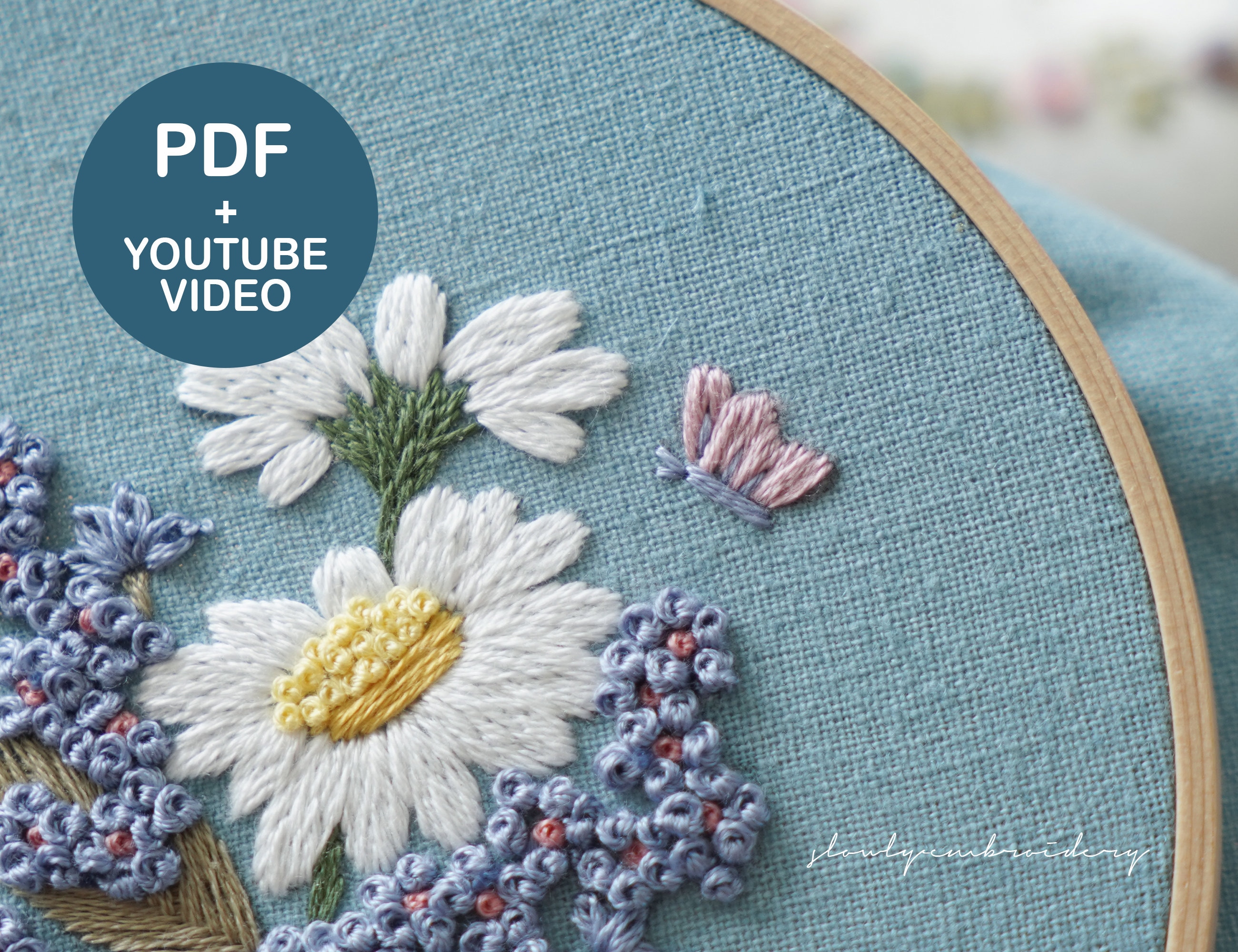 Embroidery PDF Pattern, Vintage Flower Hand Embroidery, Video Tutorial ...