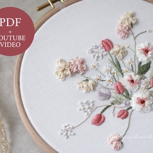 A Pinkish Bouquet | Hand Embroidery PDF Pattern + Youtube Tutorial - Etsy