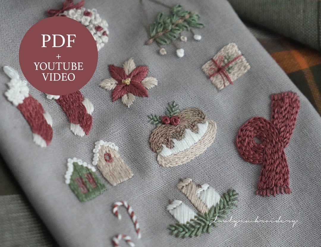 Christmas Embroidery PDF Pattern, Video Tutorial, Cozy Hand Embroidery ...