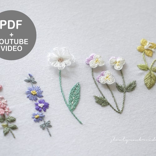 Floral Embroidery PDF Patterns Hand Embroidery Video - Etsy