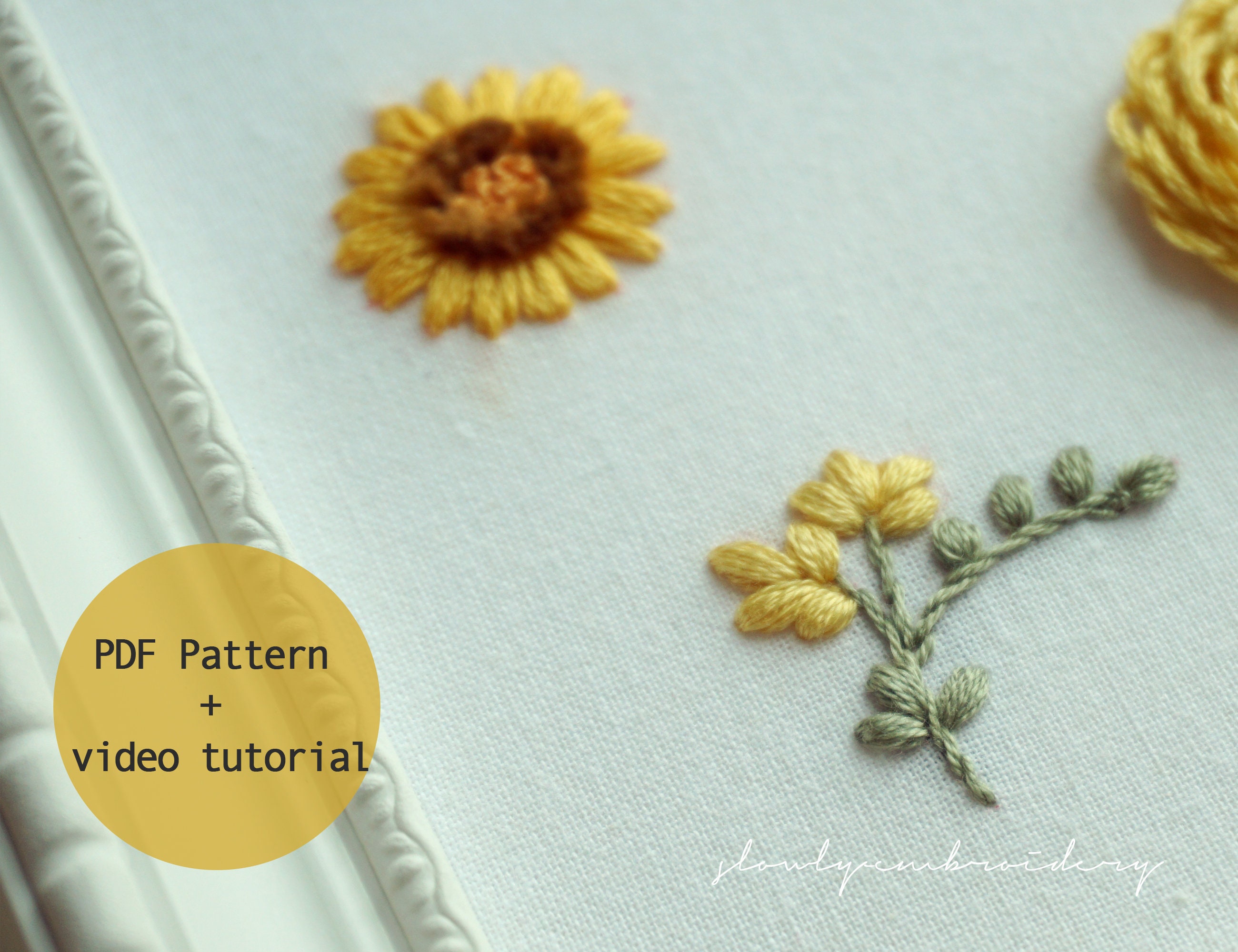 Yellow Flower Embroidery Pattern Floral Embroidery PDF - Etsy