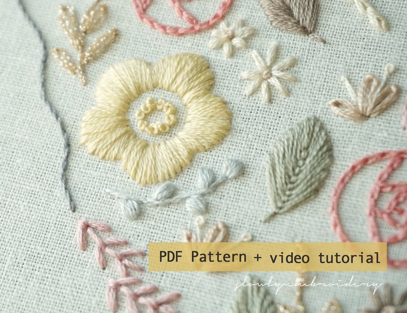 Spring Flower Embroidery Pattern, PDF Pattern, Video Tutorial, Floral ...