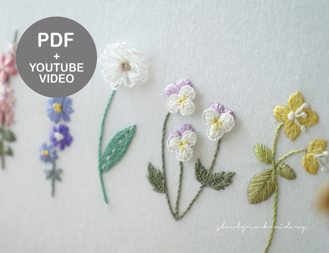 Embroidery Pattern PDF Pattern 5 Flower Hand Embroidery - Etsy
