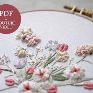 A Pinkish Bouquet | Hand Embroidery PDF Pattern + Youtube Tutorial - Etsy