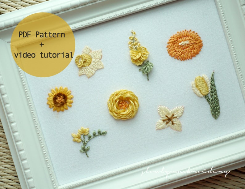 Yellow Flower Embroidery Pattern Floral Embroidery PDF - Etsy
