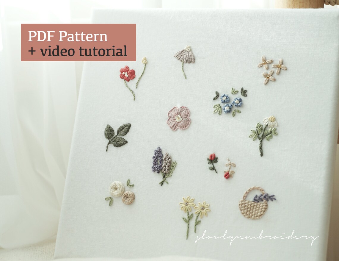 Floral Embroidery PDF Patterns, Hand Embroidery Video Tutorial, Flower ...