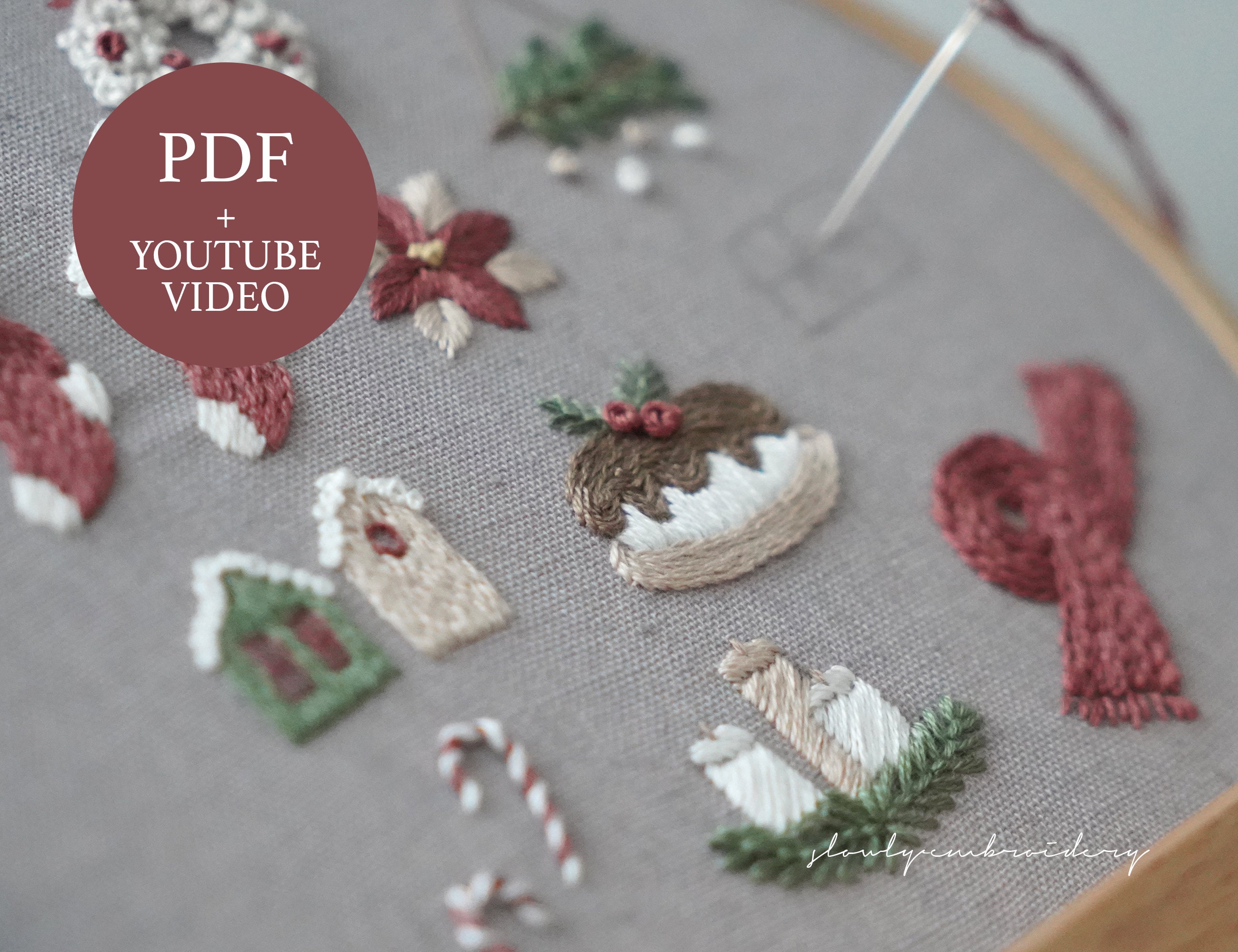 Christmas Embroidery PDF Pattern, Video Tutorial, Cozy Hand Embroidery ...