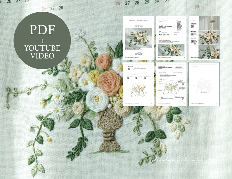 Vase of Flowers Embroidery Pattern PDF Pattern Flower Hand - Etsy