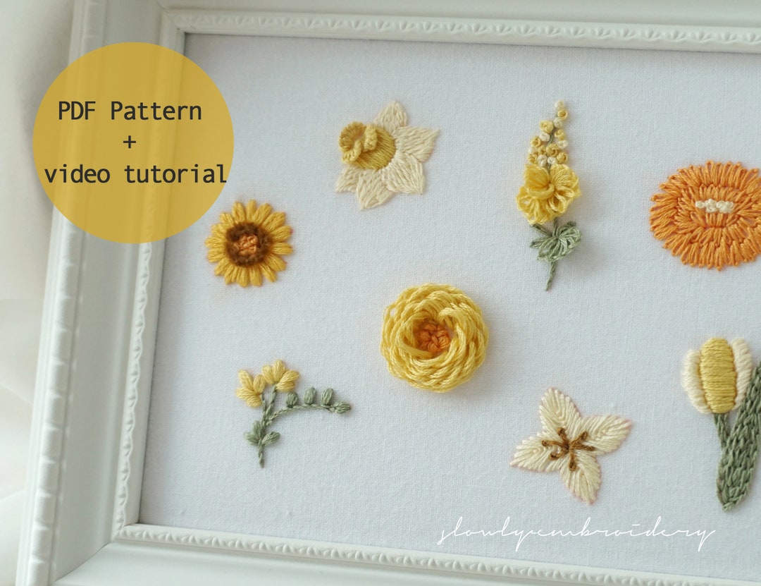 Yellow Flower Embroidery Pattern, Floral Embroidery, PDF Pattern, Video ...