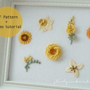 Yellow Flower Embroidery Pattern, Floral Embroidery, PDF Pattern, Video ...