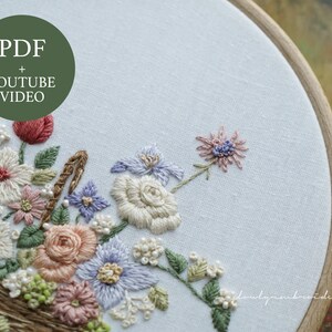 Flower Basket Embroidery Pattern + Video Tutorial, Hand Embroidery PDF ...
