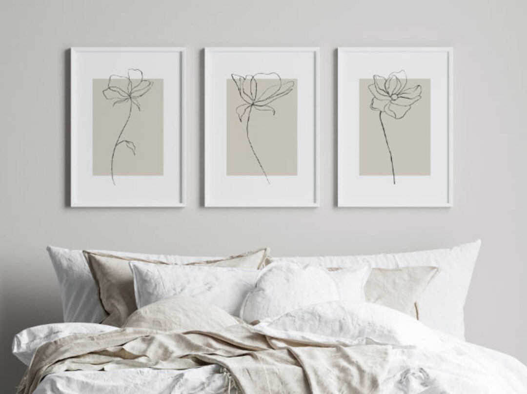 Botanical Line Art Print Set, 3 Prints, Prints for Bedroom, Flower ... Botanical Line Art Print Set, 3 Prints, Prints for Bedroom, Flower ...