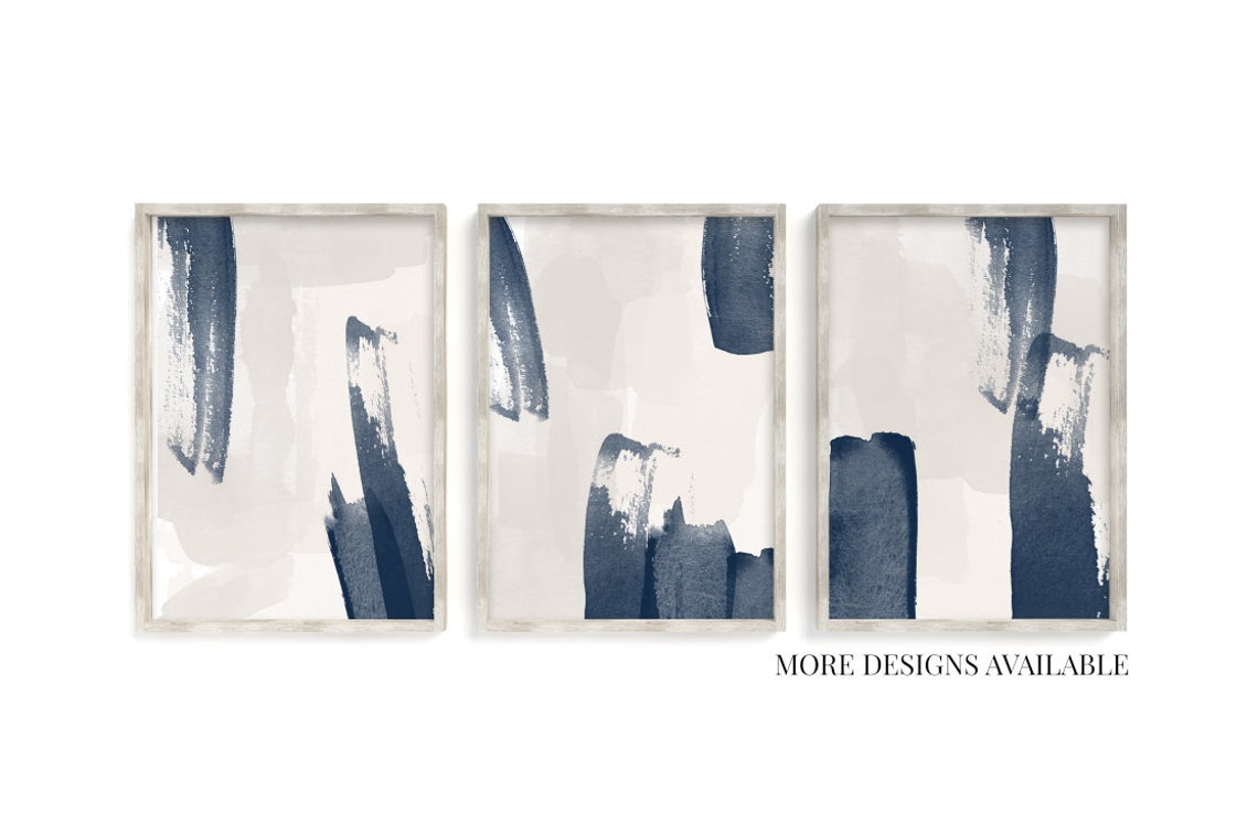 Navy Abstract Wall Art Prints Set of 2 Navy Wall Art - Etsy UK