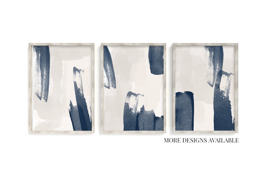 Navy Abstract Wall Art Prints Set of 2 Navy Wall Art - Etsy UK