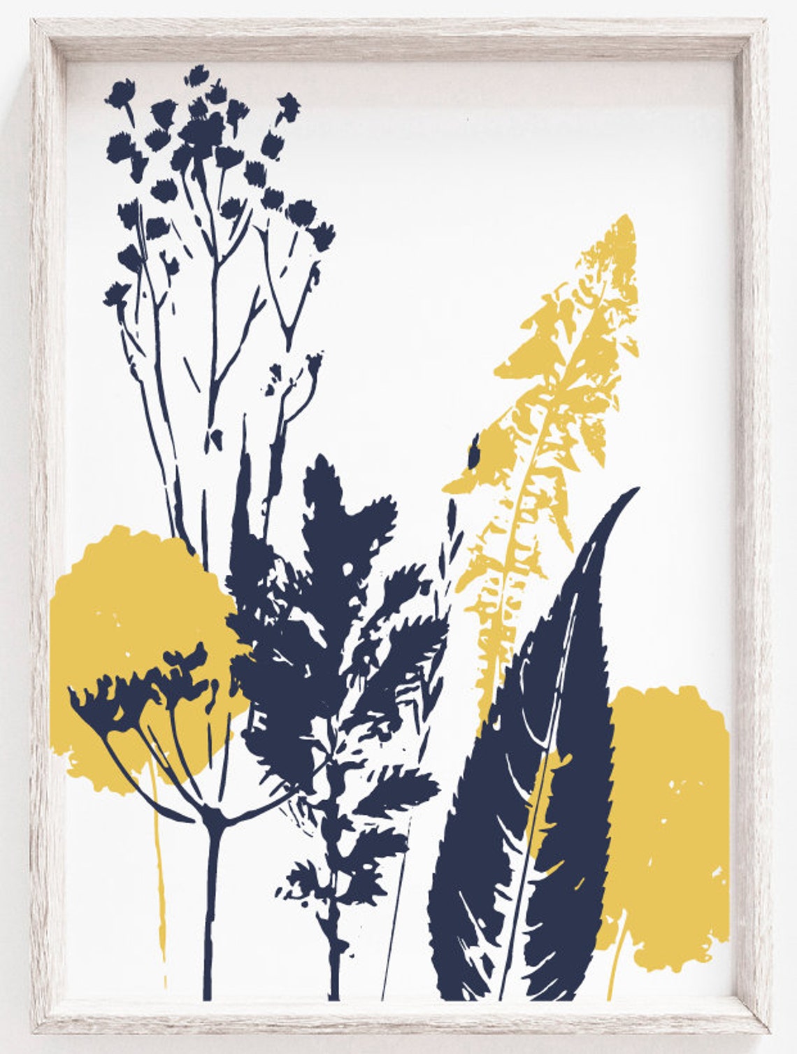 Set of 3 Navy/Yellow Abstract Flower Prints Set of 3 Prints | Etsy