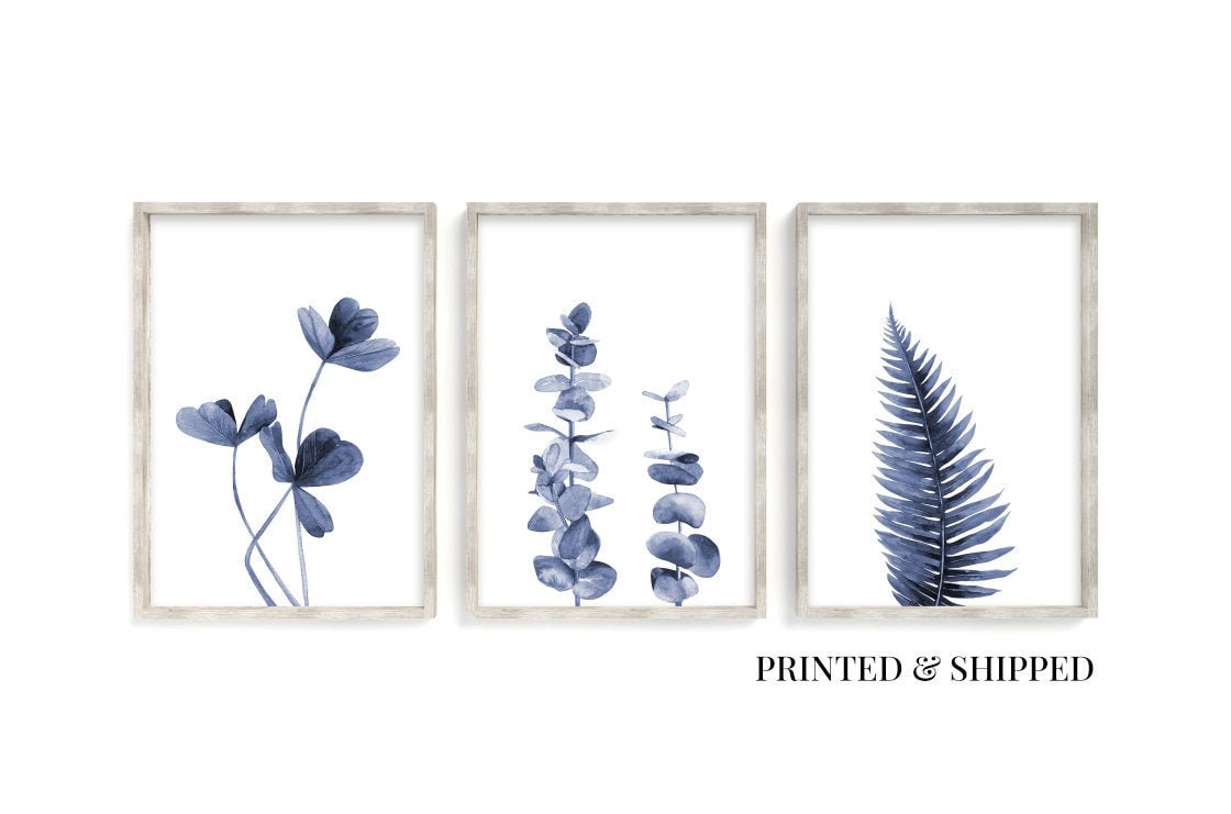 Navy Blue Clover Eucalyptus and Fern Poster/prints Set of 3 - Etsy