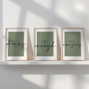 Sage Green Modern Set of 3 Quote Prints, Green Quote Prints, Posters ...