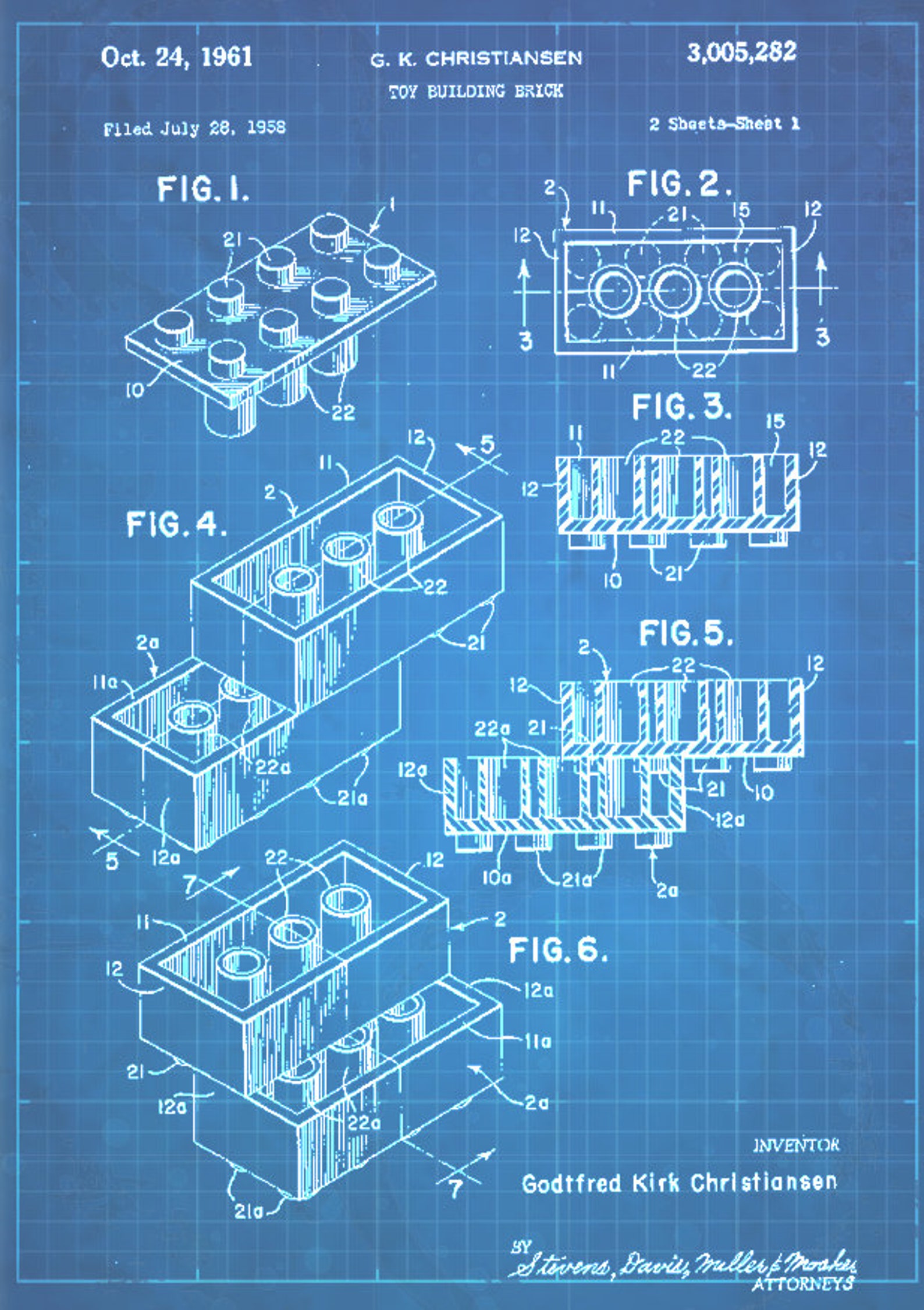Set Of 2 A4 Lego Patent/Blueprint Wall art Kids Prints | Etsy